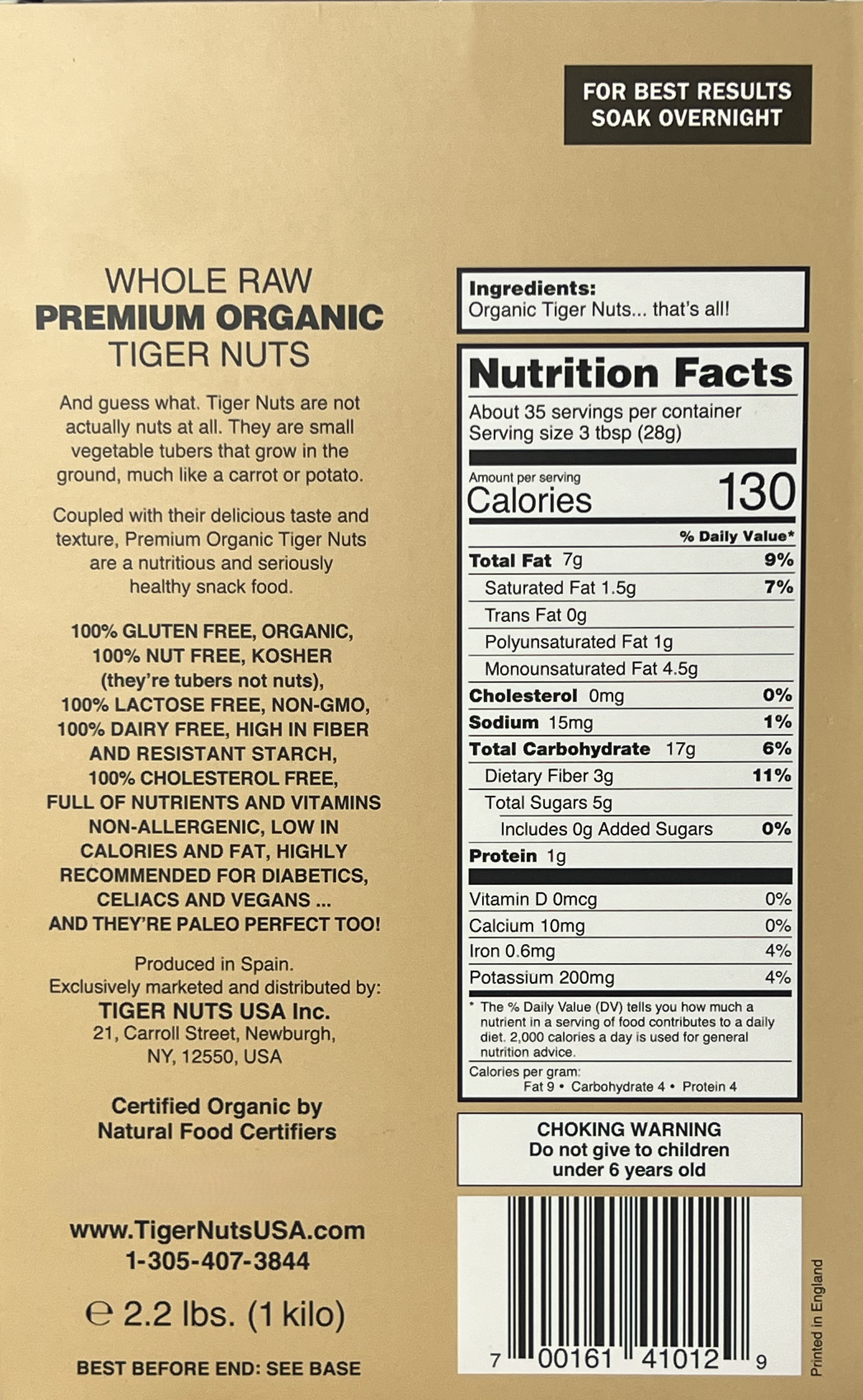 TIGER NUTS - PREMIUM ORGANIC 1 KILO(2.2 lbs)| Raw, Gluten Free Snack ...