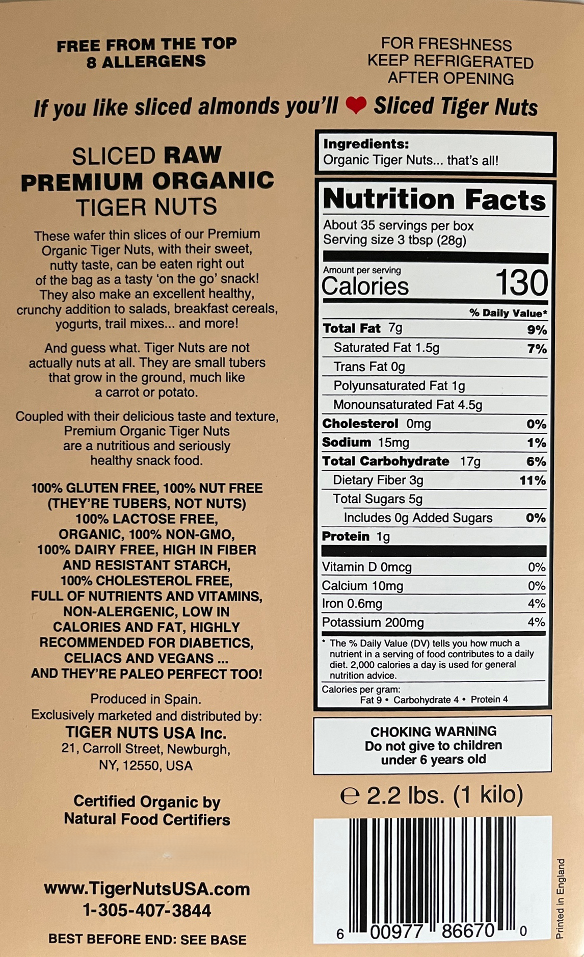 Sliced Tiger Nuts Gluten Free | Organic | Tiger Nuts USA