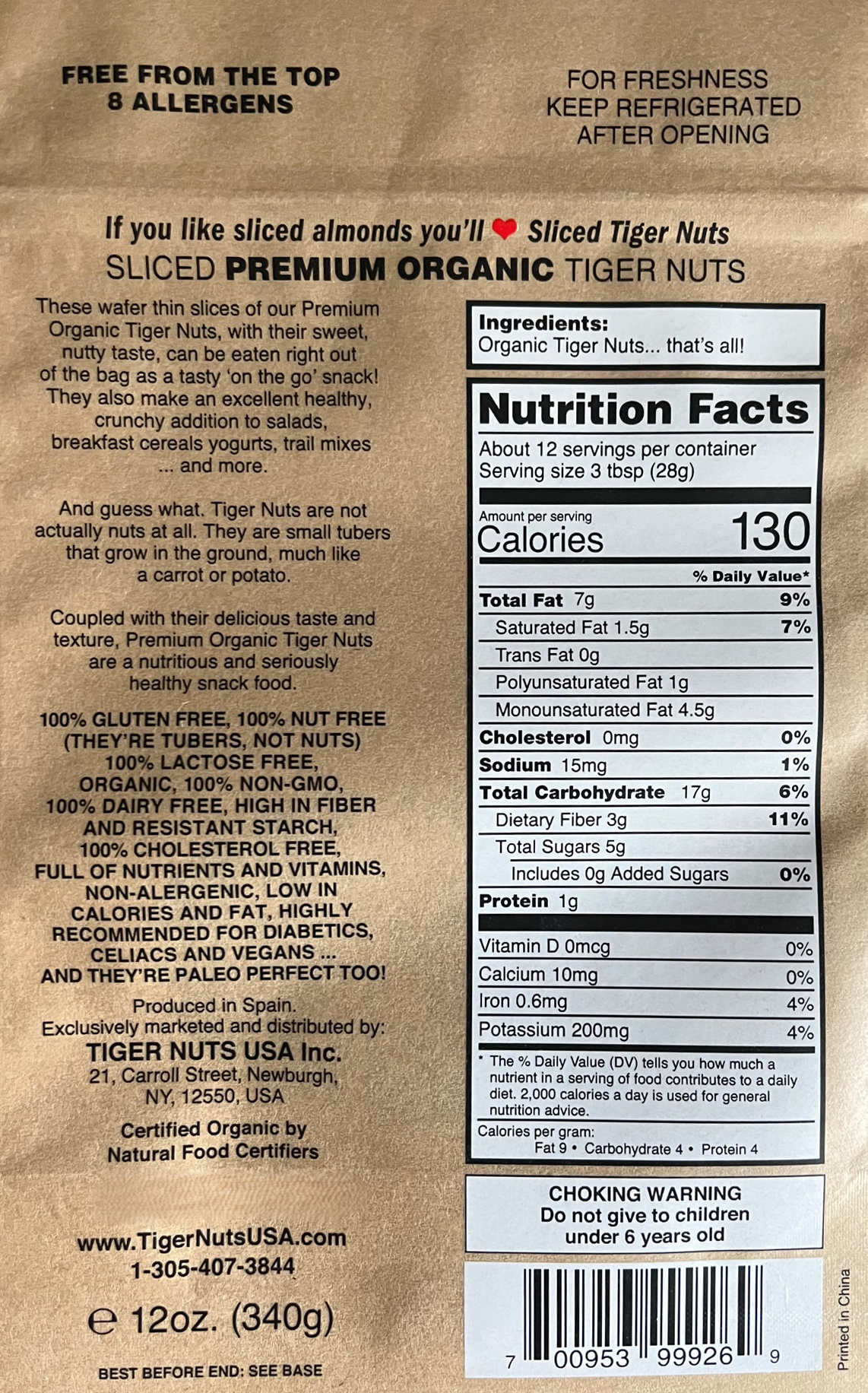 Tiger Nuts USA | Sliced Premium Tiger Nuts | 12 Oz Bags
